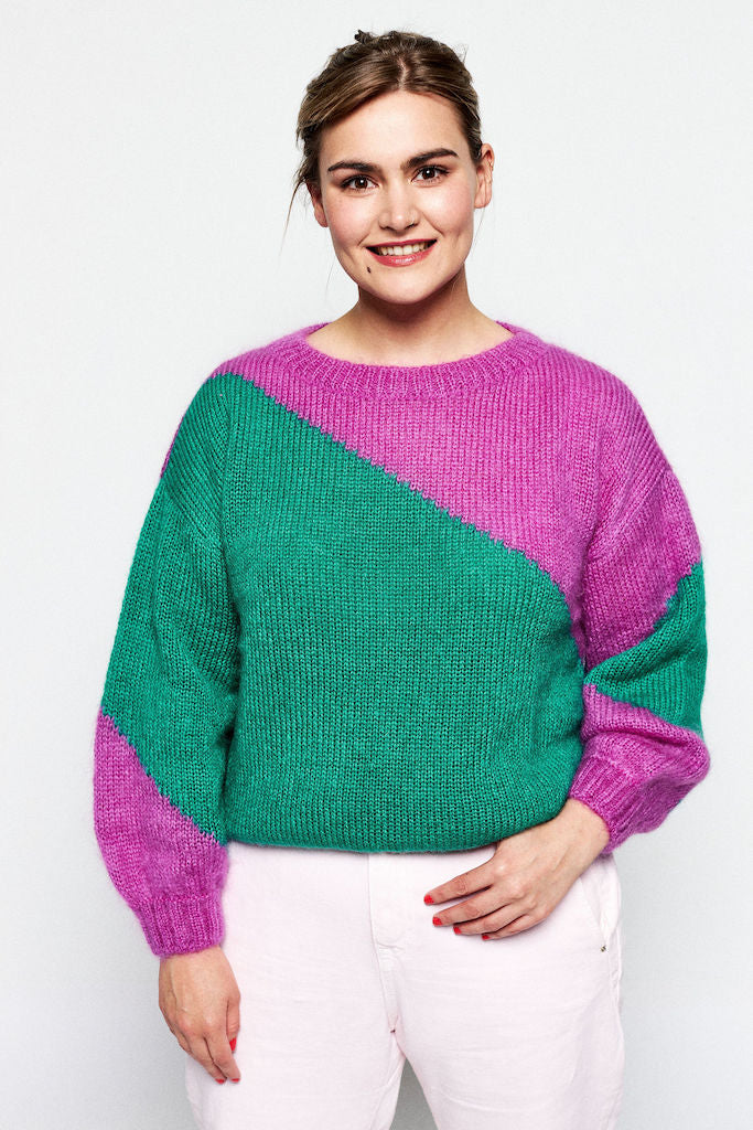 Kika sweater fuchsia / green - Mohair sweater