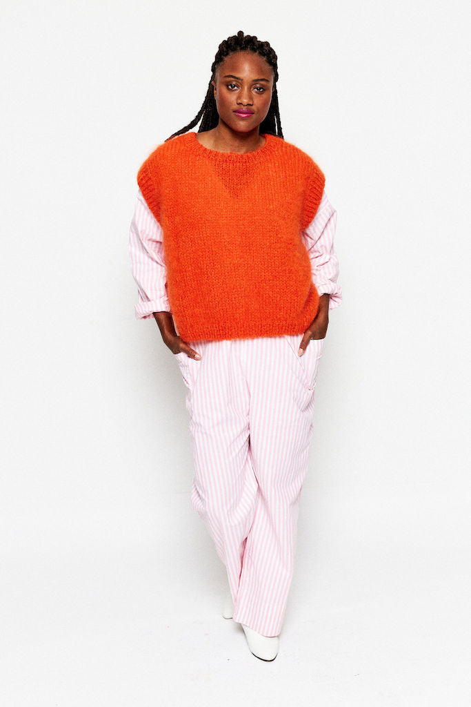 Annette orange-red sweater - Hand-knitted