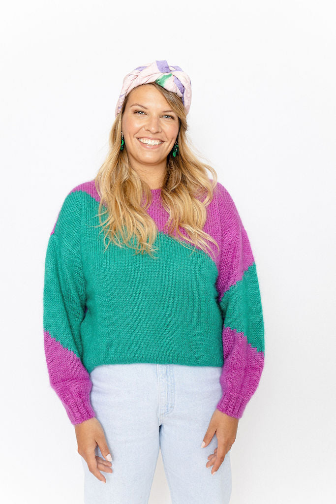 Kika sweater fuchsia / green - Mohair sweater